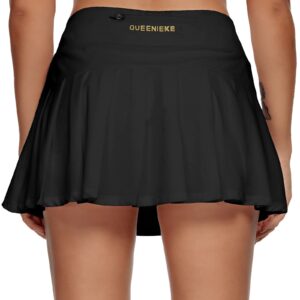 QUEENIEKE Women Golf Skorts Pleated Tennis Skirts with Pockets Shorts Running Skirt S Color ABlack