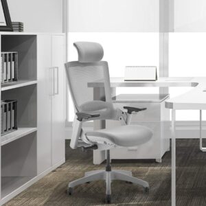 CLATINA Ergonomic High Swivel Executive Chair with Adjustable Height Head 3D Arm Rest Lumbar Support and Upholstered Back for Home Office Gray Mesh/High Back