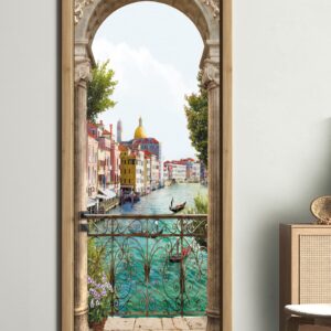 FLFK Door Sticker - Door Mural Peel and Stick, Removable Self-Adhesive Italian Water City Door Wallpaper for Home Decor, 30.3 "W x 78.7 "L, Set of 2 Sheets