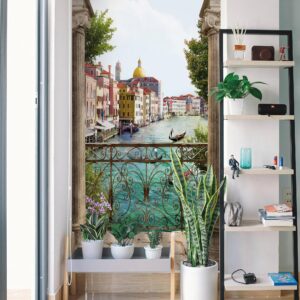 FLFK Door Sticker - Door Mural Peel and Stick, Removable Self-Adhesive Italian Water City Door Wallpaper for Home Decor, 30.3 "W x 78.7 "L, Set of 2 Sheets