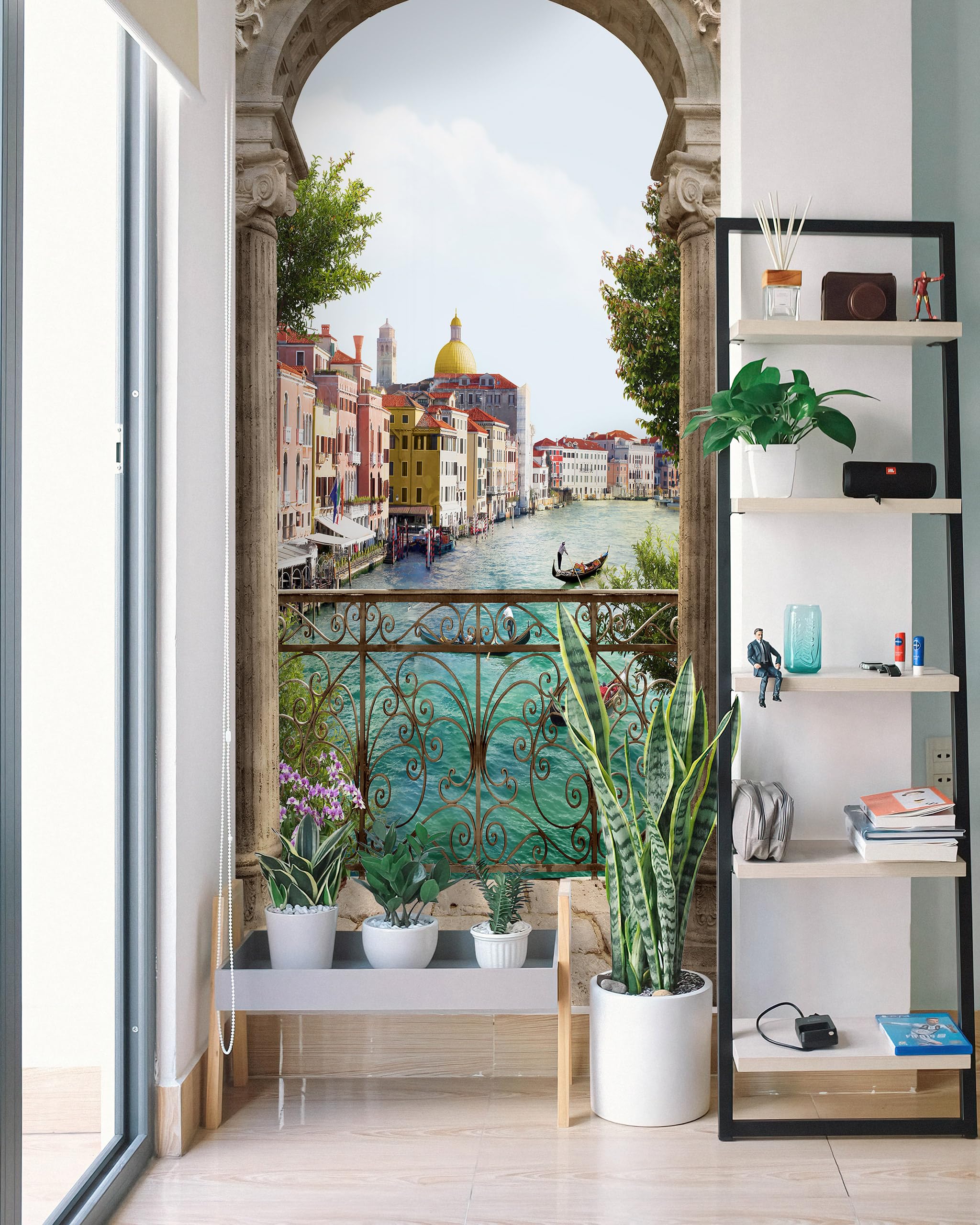 FLFK Door Sticker - Door Mural Peel and Stick, Removable Self-Adhesive Italian Water City Door Wallpaper for Home Decor, 30.3 "W x 78.7 "L, Set of 2 Sheets