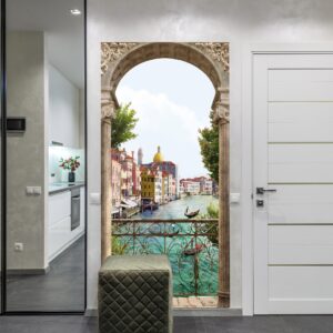 FLFK Door Sticker - Door Mural Peel and Stick, Removable Self-Adhesive Italian Water City Door Wallpaper for Home Decor, 30.3 "W x 78.7 "L, Set of 2 Sheets