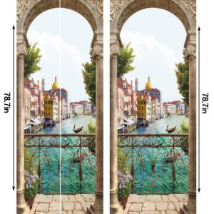 FLFK Door Sticker - Door Mural Peel and Stick, Removable Self-Adhesive Italian Water City Door Wallpaper for Home Decor, 30.3 "W x 78.7 "L, Set of 2 Sheets