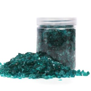 Alan Stone High Luster Reflective Fire Glass Gravel,Fire Gems,Fire Drops,Fire Glass Pebbles Stones Beads Chips for Fire Pit Fish Tank Aquarium Garden,3-6mm 435g/0.95lb (Turquoise)