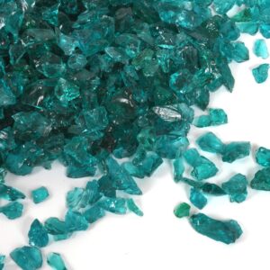 Alan Stone High Luster Reflective Fire Glass Gravel,Fire Gems,Fire Drops,Fire Glass Pebbles Stones Beads Chips for Fire Pit Fish Tank Aquarium Garden,3-6mm 435g/0.95lb (Turquoise)