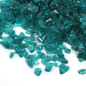 Alan Stone High Luster Reflective Fire Glass Gravel,Fire Gems,Fire Drops,Fire Glass Pebbles Stones Beads Chips for Fire Pit Fish Tank Aquarium Garden,3-6mm 435g/0.95lb (Turquoise)