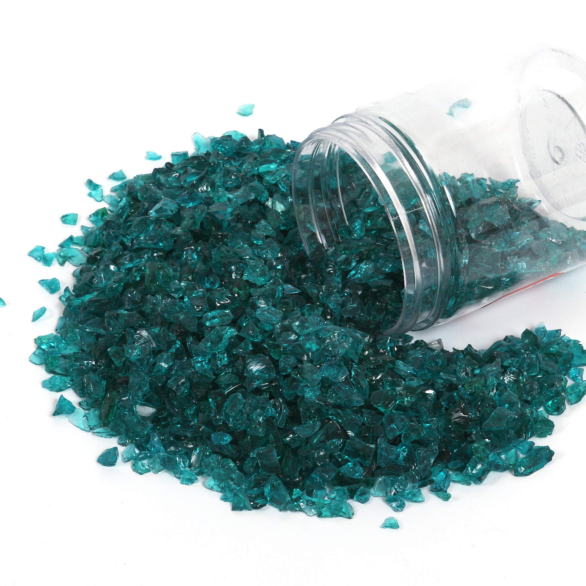 Alan Stone High Luster Reflective Fire Glass Gravel,Fire Gems,Fire Drops,Fire Glass Pebbles Stones Beads Chips for Fire Pit Fish Tank Aquarium Garden,3-6mm 435g/0.95lb (Turquoise)