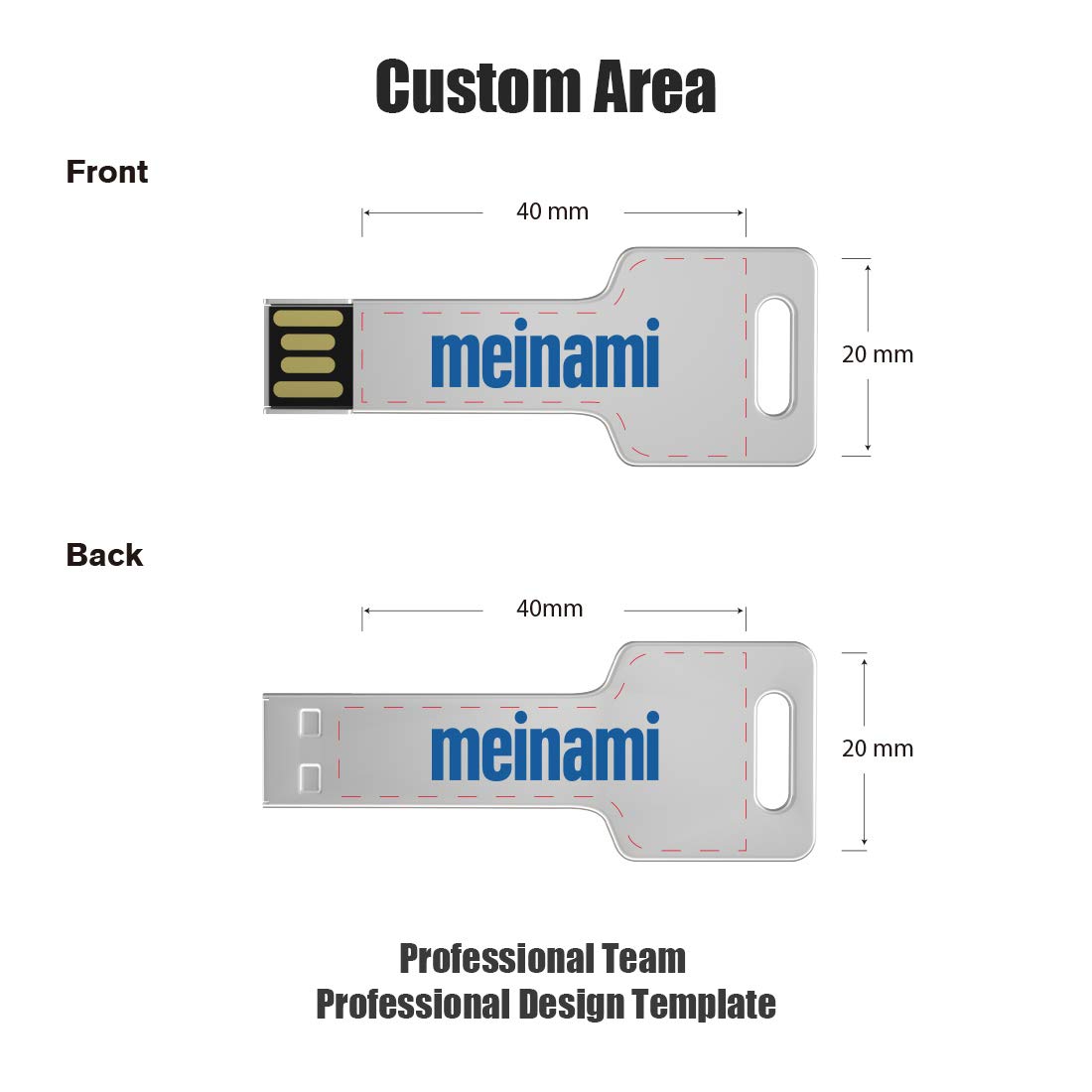 MEINAMI Customized Key Shape USB Flash Drive Thumb Drive Personalized Metal Memory Stick 4GB 100 Pack