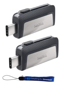 sandisk ultra 32gb (two pack bundle) dual drive usb type-c (sdddc2-032g-g46) with everything but stromboli (tm) lanyard