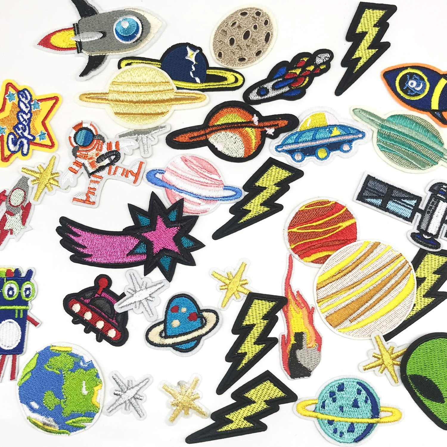 35 PCS Iron on Patches Solar System Appliques Stickers Woohome Embroidered Space Planets Patches Applique Kit for Clothing, Jackets, Backpacks, Jeans