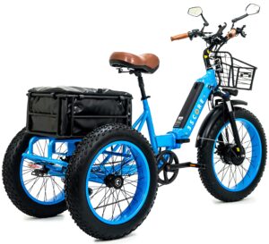 3score electric fat trike 750w motor and 48v lithium rechargeable battery - etrike 24 inch fat tire - foldable electric cruiser tricycle (electric blue, fat tire etrike)