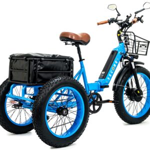 3SCORE Electric Fat Trike 750W Motor and 48V Lithium Rechargeable Battery - Etrike 24 Inch Fat Tire - Foldable Electric Cruiser Tricycle (Electric Blue, Fat Tire Etrike)