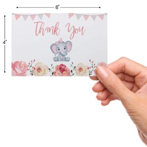 VNS Creations 50 Baby shower thank you cards with envelopes - Baby Shower Thank You Cards - Baby Shower Cards - Elephant Baby Shower Thank You Cards - Baby Girl Shower Card with Envelopes & Stickers