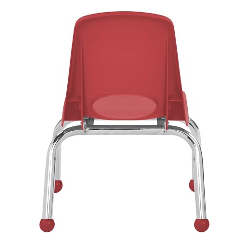 Factory Direct Partners 10355-RD 10" School Stack Chair, Stacking Student Seat with Chromed Steel Legs and Ball Glides for in-Home Learning or Classroom - Red (6-Pack)