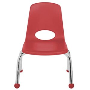 Factory Direct Partners 10355-RD 10" School Stack Chair, Stacking Student Seat with Chromed Steel Legs and Ball Glides for in-Home Learning or Classroom - Red (6-Pack)