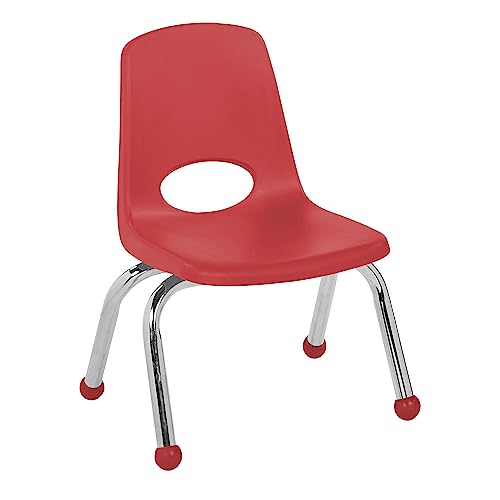 Factory Direct Partners 10355-RD 10" School Stack Chair, Stacking Student Seat with Chromed Steel Legs and Ball Glides for in-Home Learning or Classroom - Red (6-Pack)