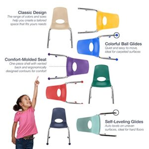 Factory Direct Partners 10355-RD 10" School Stack Chair, Stacking Student Seat with Chromed Steel Legs and Ball Glides for in-Home Learning or Classroom - Red (6-Pack)