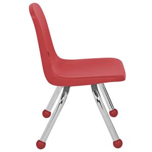 Factory Direct Partners 10355-RD 10" School Stack Chair, Stacking Student Seat with Chromed Steel Legs and Ball Glides for in-Home Learning or Classroom - Red (6-Pack)