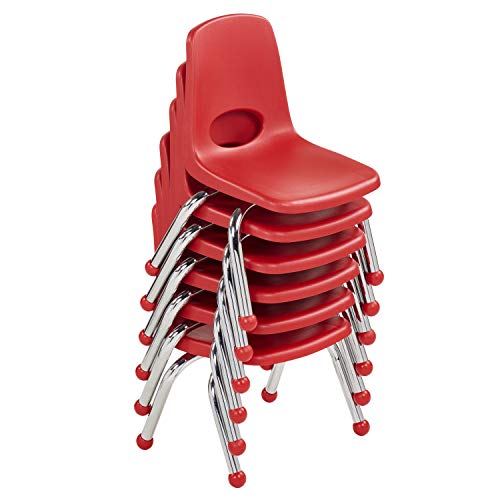 Factory Direct Partners 10355-RD 10" School Stack Chair, Stacking Student Seat with Chromed Steel Legs and Ball Glides for in-Home Learning or Classroom - Red (6-Pack)