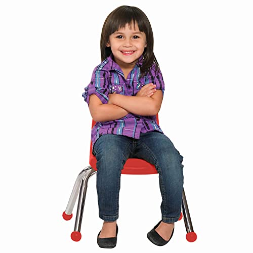 Factory Direct Partners 10355-RD 10" School Stack Chair, Stacking Student Seat with Chromed Steel Legs and Ball Glides for in-Home Learning or Classroom - Red (6-Pack)