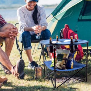 wakeman camp table - round 2-tier folding table with 4 cupholders and carrying bag - for camping, beach, picnic, sporting events, and more outdoors,blue