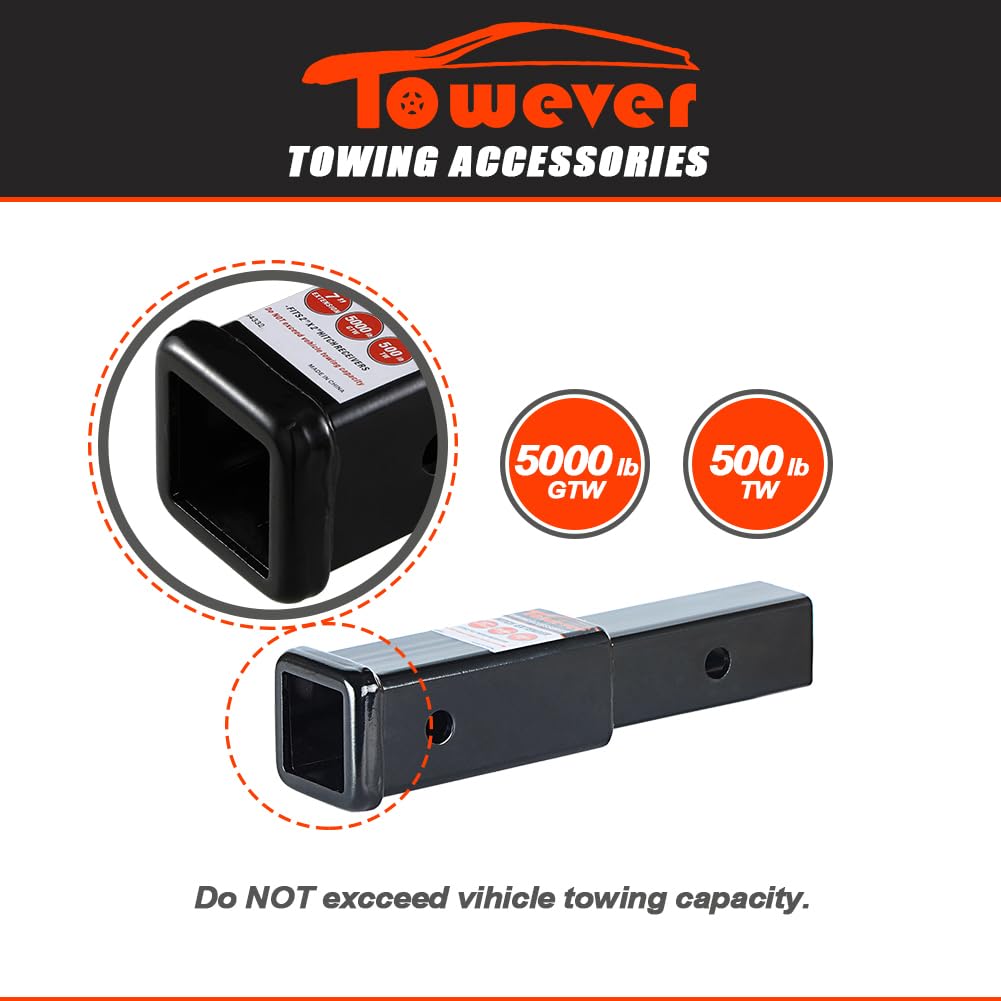 Towever 84332P Trailer 2 inches Hitch Extension Receiver Tube Extenders, 7 inches Length (with Hitch Pin and Clips)