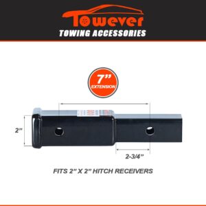 Towever 84332P Trailer 2 inches Hitch Extension Receiver Tube Extenders, 7 inches Length (with Hitch Pin and Clips)