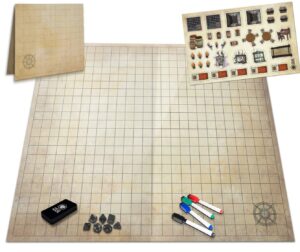 melee mats dnd map starter kit for dungeons & dragons game - 23” x 27" double sided, wet/dry erase battle terrain grid - ultimate tabletop board gaming experience with accessories