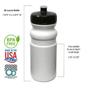 Rolling Sands 20 Ounce Sports Water Bottles 24 Pack, BPA-Free, Made in USA, Dishwasher Safe, White Bottles/Black Lids