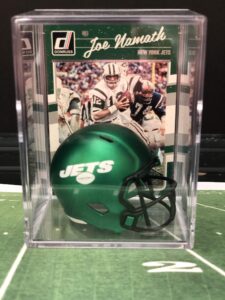 new green new york jets nfl helmet shadowbox w/joe namath card