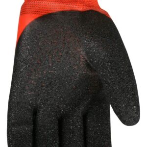 MCR Safety Ninja Coral N9695 Work Gloves, 15 Gauge Orange Nylon Shell, Black Coating with Full PVC DIP, Medium