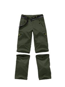 asfixiado boys cargo pants, kids youth girls athletic outdoor quick dry waterproof upf 50+ hiking climbing convertible trousers #9017 army green-s