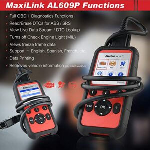 Autel AutoLink AL609P OBD2 Scanner Diagnostic Tool with ABS SRS, Turn Off Check Engine Light (MIL) & ABS/SRS Warning Light, Reset Monitors, AutoVIN, Live Data, DTC-Lookup, AL619 AL519 AL319 Upgrade