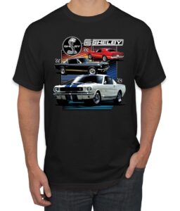 shelby 65 powered by ford motors mustang logo emblem cars and trucks men's t-shirt, black, medium