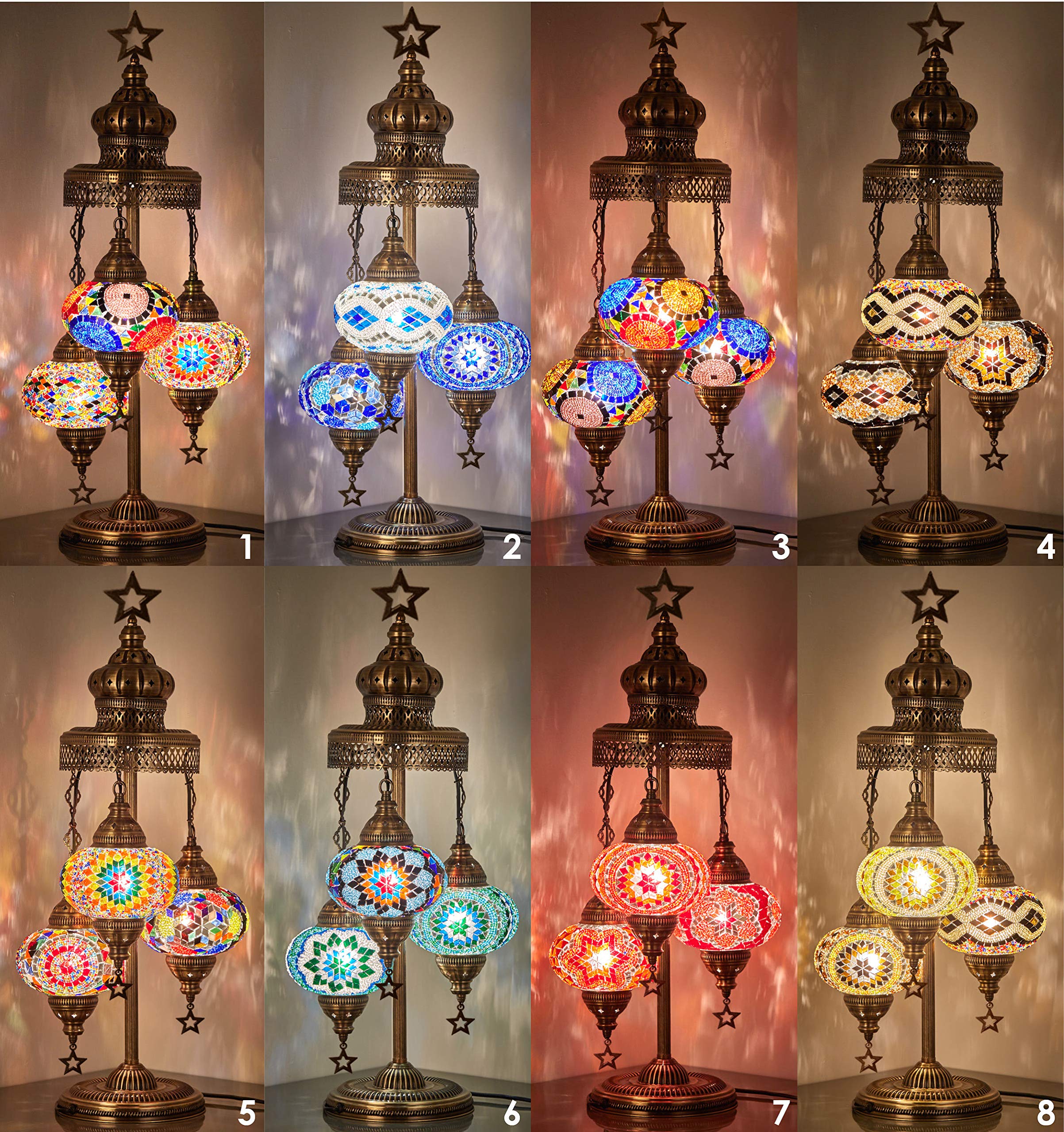 DEMMEX (16 Colors) 2020-3 Big Globes Magnificent Handmade Turkish Moroccan Mosaic Tiffany Table Desk Bedside Lamp Lampshade Night Accent Mood Light for North American Use, 31" Height (Customizable)