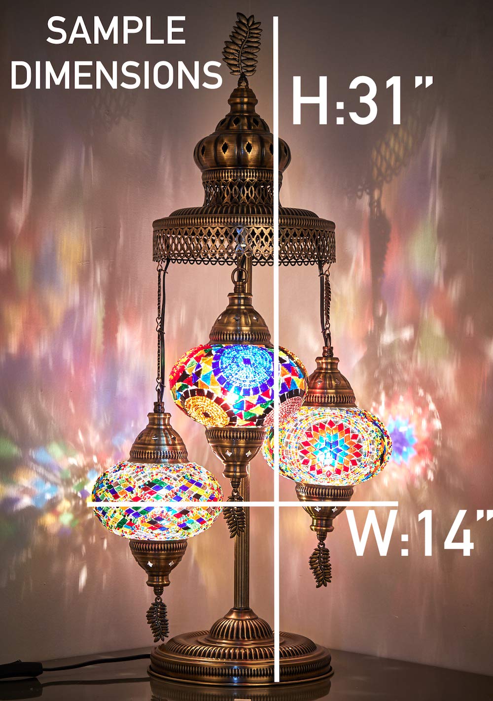 DEMMEX (16 Colors) 2020-3 Big Globes Magnificent Handmade Turkish Moroccan Mosaic Tiffany Table Desk Bedside Lamp Lampshade Night Accent Mood Light for North American Use, 31" Height (Customizable)