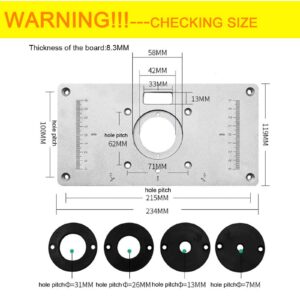 Router Table Insert Plate, Aluminum DIY Router Table for Woodworking (235mm x 120mm x 8mm Silver)