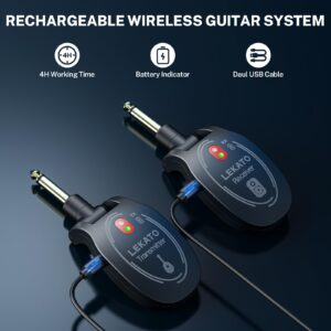 LEKATO Wireless Guitar System Rechargeable UHF Wireless Transmitter Receiver 4 Channel for Electric Guitar Bass, Low Latency Guitar Wireless System (L6)