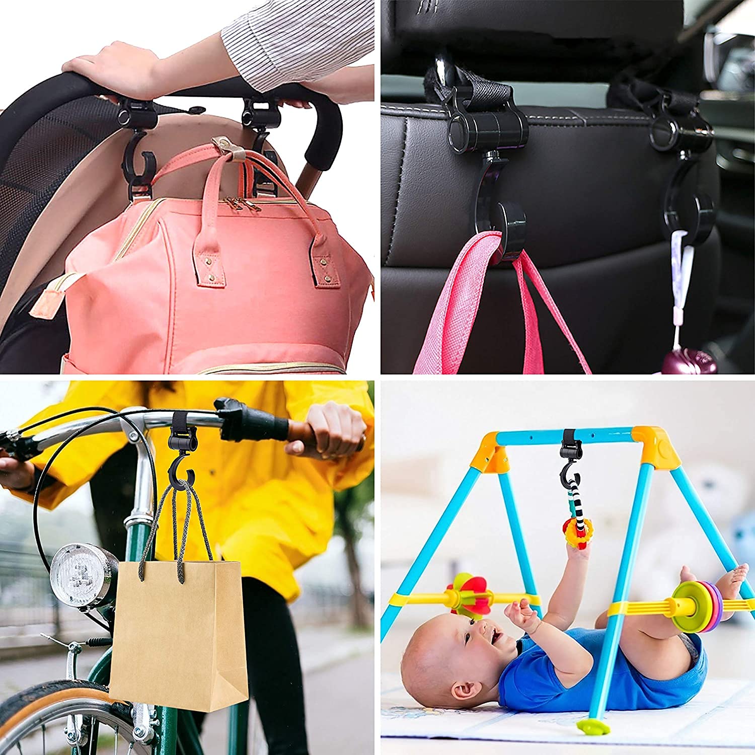 Stroller Hooks, Babyfond 2 Pack of Multifunctional Hooks, 360-degree Rotating Firm Non-Slip Stroller Hook for Buggy, Baby Carrier, Bike Bicycle, Car Headrest