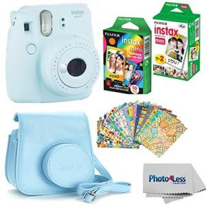 fujifilm instax mini 9 instant film camera (ice blue) - fujifilm instax mini instant film, twin pack - fujifilm instax mini rainbow film - case for fuji mini camera – fuji instax accessory bundle