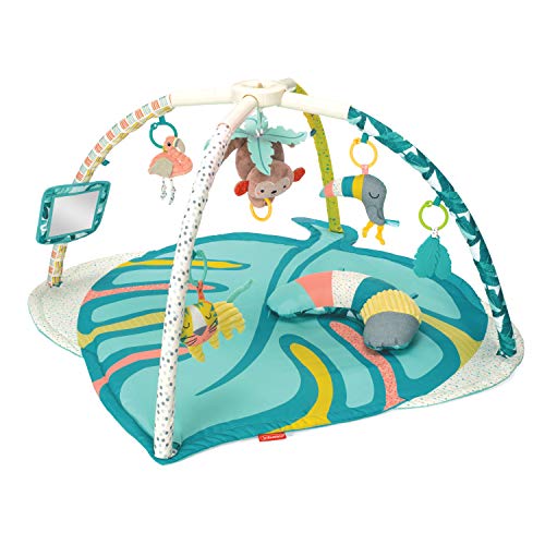 Infantino 4-in-1 Deluxe Twist & Fold Activity Gym & Play Mat, Tropical - Includes linkable Toys, Musical Monkey, Mirror and Bolster Pillow, for Newborns, Babies and Toddlers