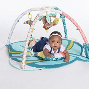 Infantino 4-in-1 Deluxe Twist & Fold Activity Gym & Play Mat, Tropical - Includes linkable Toys, Musical Monkey, Mirror and Bolster Pillow, for Newborns, Babies and Toddlers