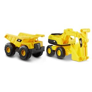 cat construction toys construction tough rigs 15" dump truck & excavator set toys 2 pack ages 3+ | kid powered caterpillar vehicle set | indoor or ourdor play | no batteries required