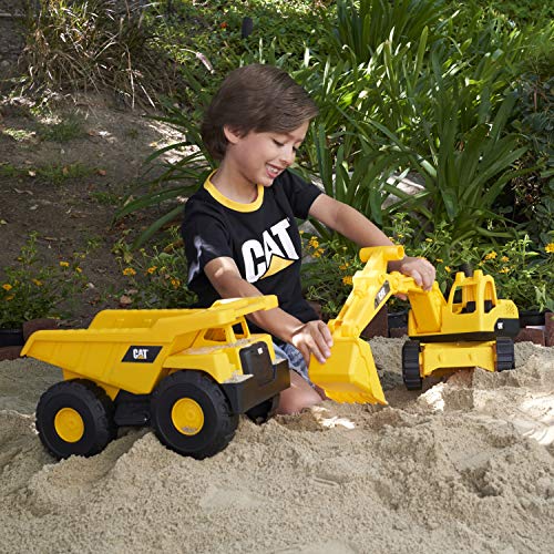 CAT Construction Toys Construction Tough Rigs 15" Dump Truck & Excavator Set Toys 2 Pack Ages 3+ | Kid Powered Caterpillar Vehicle Set | Indoor or Ourdor Play | No Batteries Required