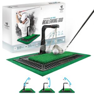 winner spirit real swing 300 golf swing & hitting trainer, true impact, checking path after swing practice mat groover training aid, height adjustable (real swing 300)