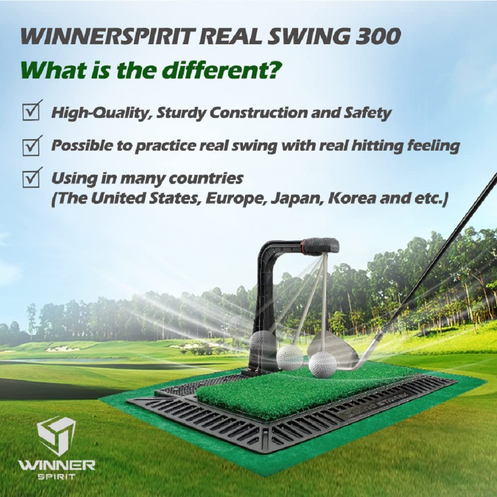 WINNER SPIRIT Real Swing 300 Golf Swing & Hitting Trainer, True Impact, Checking Path After Swing Practice Mat Groover Training Aid, Height Adjustable (Real Swing 300)