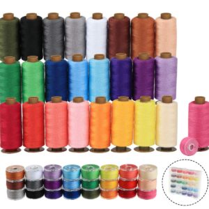 ilauke 50Pcs Bobbins Sewing Threads Kit, 400 Yards per Polyester Thread Spools, Prewound Bobbin with Case for Brother Singer Janome Machine, 25 Colors