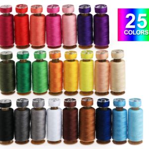 ilauke 50Pcs Bobbins Sewing Threads Kit, 400 Yards per Polyester Thread Spools, Prewound Bobbin with Case for Brother Singer Janome Machine, 25 Colors