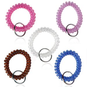 bihrtc pack of 5 colorful spring spiral coil keychain coil bracelets stretchy keychain key chain bracelet wrist coil key chain wrist band key ring wrist key holder keychain wrist random color