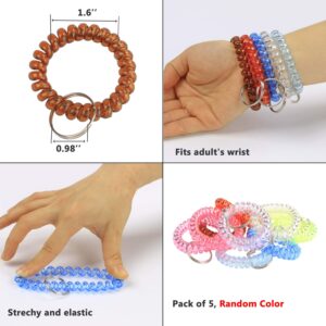 BIHRTC Pack Of 5 Colorful Spring Spiral Coil Keychain Coil Bracelets Stretchy Keychain Key Chain Bracelet Wrist Coil Key Chain Wrist Band Key Ring Wrist Key Holder Keychain Wrist Random Color